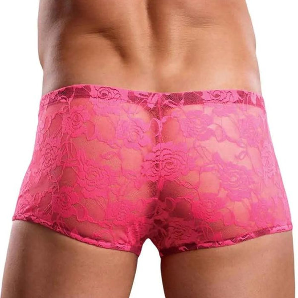 Male Power Hot Pink Neon Lace Mini Short